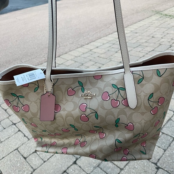 Coach | Bags | Coach City Tote In Signature Canvas Heart Cherry Print ...
